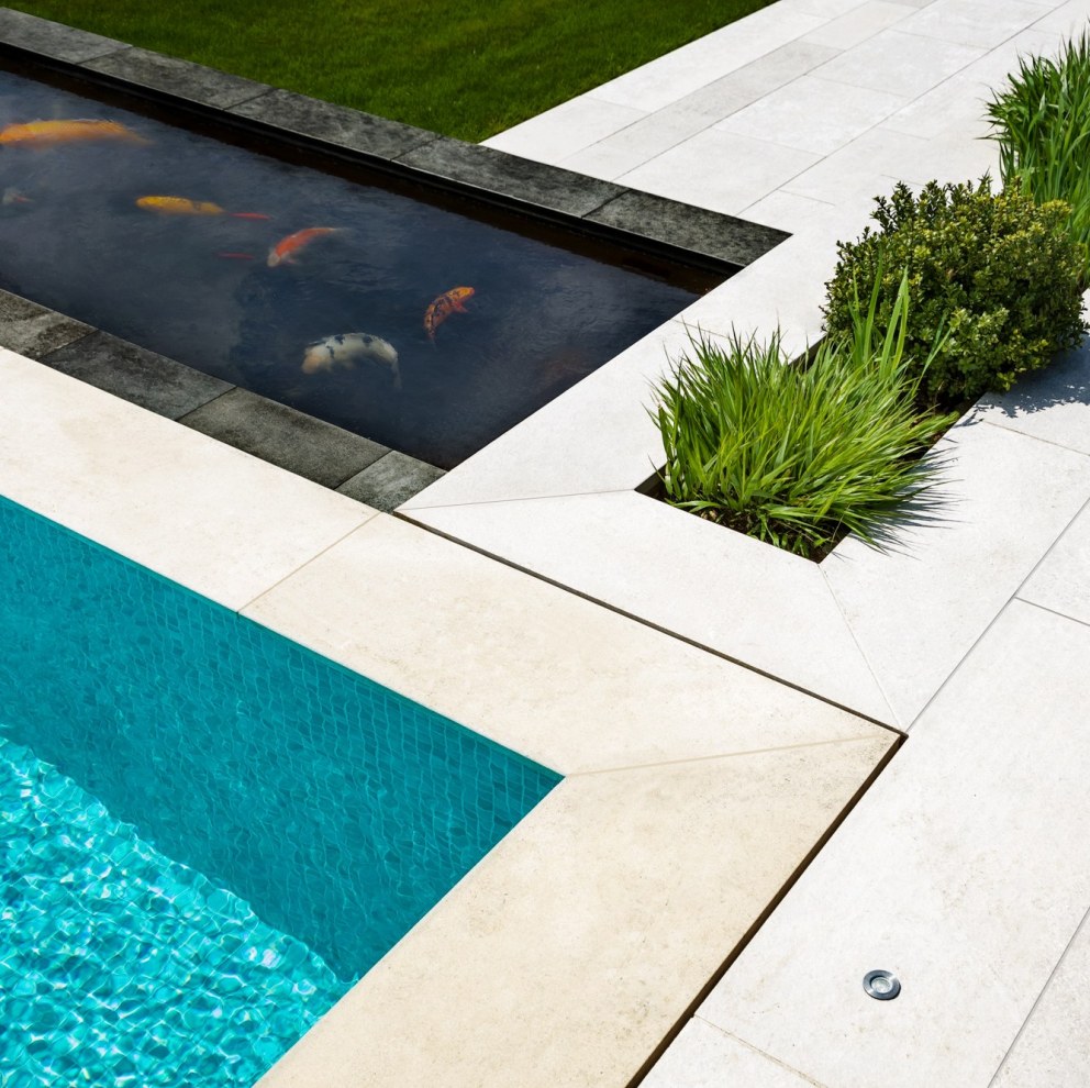 Infinity Edge Lap Pool, Ornamental Pool, and Limestone Paving ...