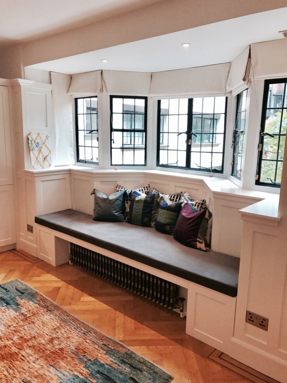 Bench window seat design, featuring internal storage and recessed cast ...