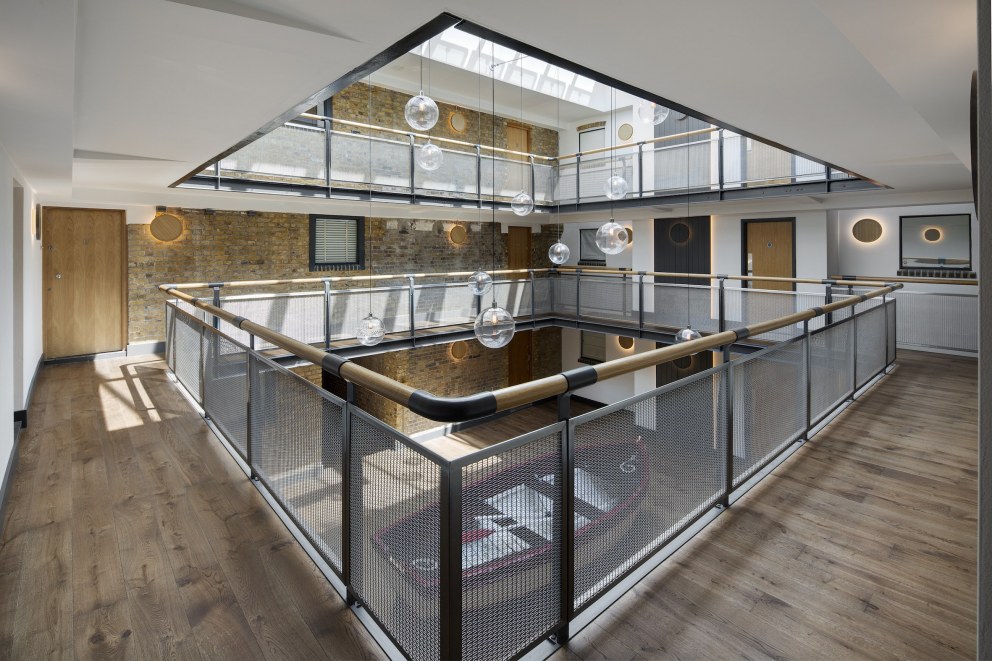 View from the first floor / Residential apartment building atrium ...