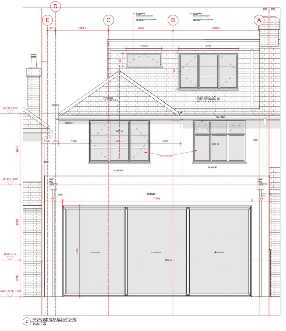 Rear elevation drawing of extension / PRIVATE RESIDENCE - EAST LONDON ...